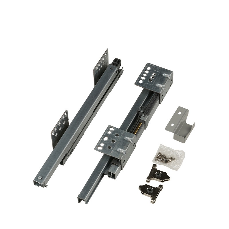 Damped pull basket mounted with hidden cushioned pull basket slide with ...