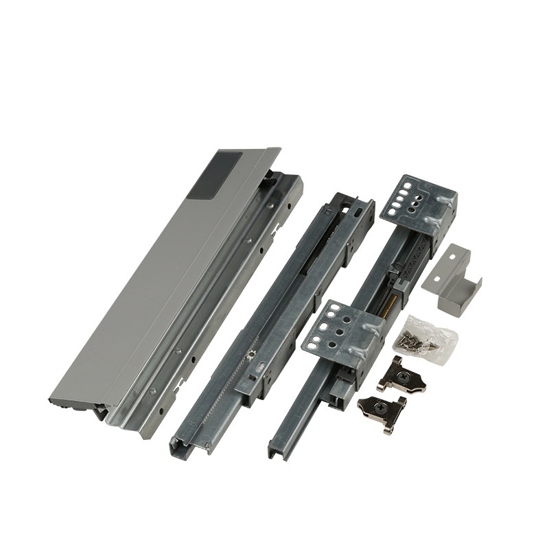 Damped pull basket mounted with hidden cushioned pull basket slide with ...